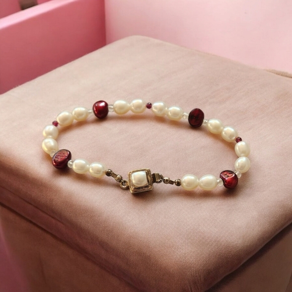 Jewelry | Real Pearl Garnet Bracelet Dainty | Poshmark